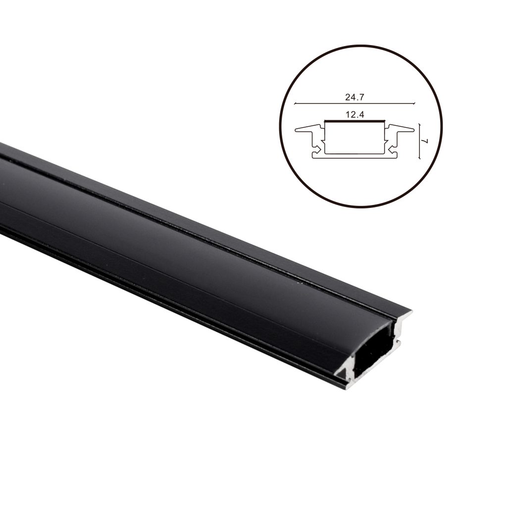 PERFIL CON ALAS PARA TIRA LED EN NEGRO CON DIFUSOR NEGRO (PARA EMPOTRAR ...